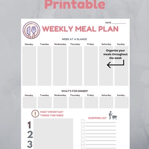 Weekly Meal Planner Printable, Digital Planner, Weekly Organizer ...