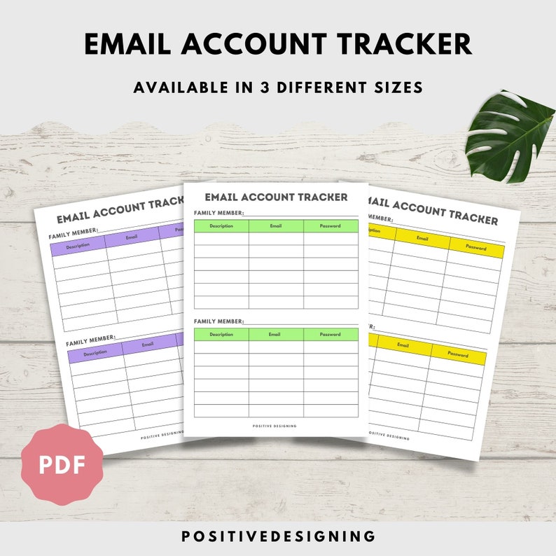 Email Account Tracker Printable, Email Saving Sheet, Password Tracker ...