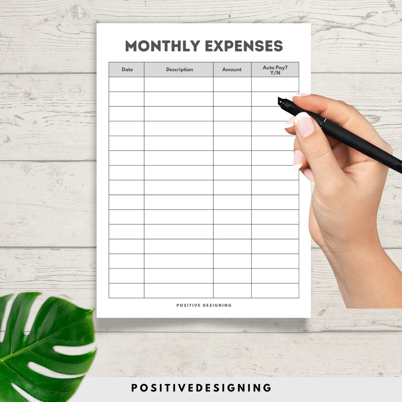 Monthly Expenses Tracker Printable, Spending Log, Purchase Recorder ...