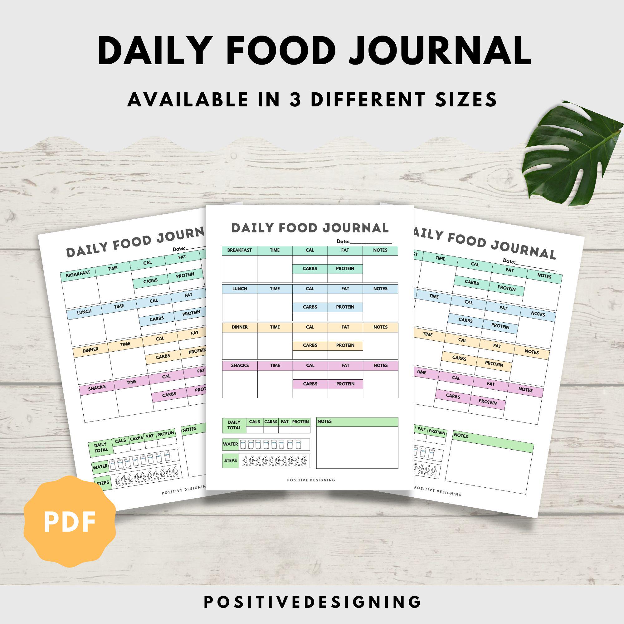 Daily Food Journal Printable - Meal Tracker - Calorie Log - Fitness ...