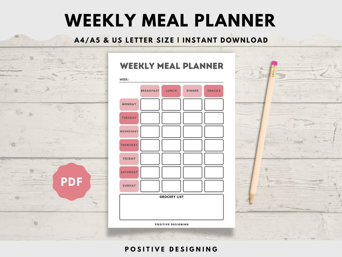 Weekly Meal Planner & Grocery List Printable PDF, Digital Download Meal ...
