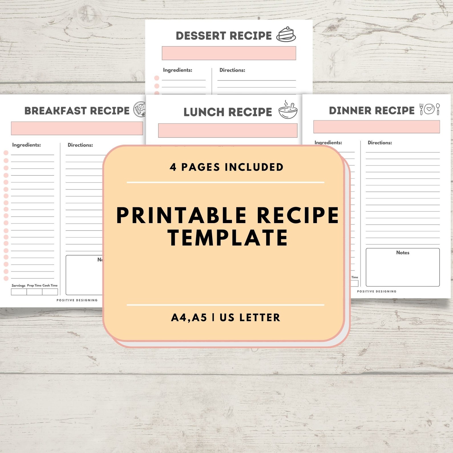 Recipe Template Printable, Blank Recipe Page, Cookbook Template, Recipe ...