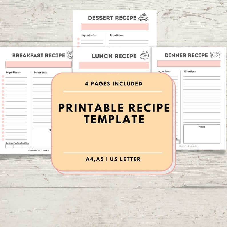 Recipe Template Printable, Blank Recipe Page, Cookbook Template, Recipe ...