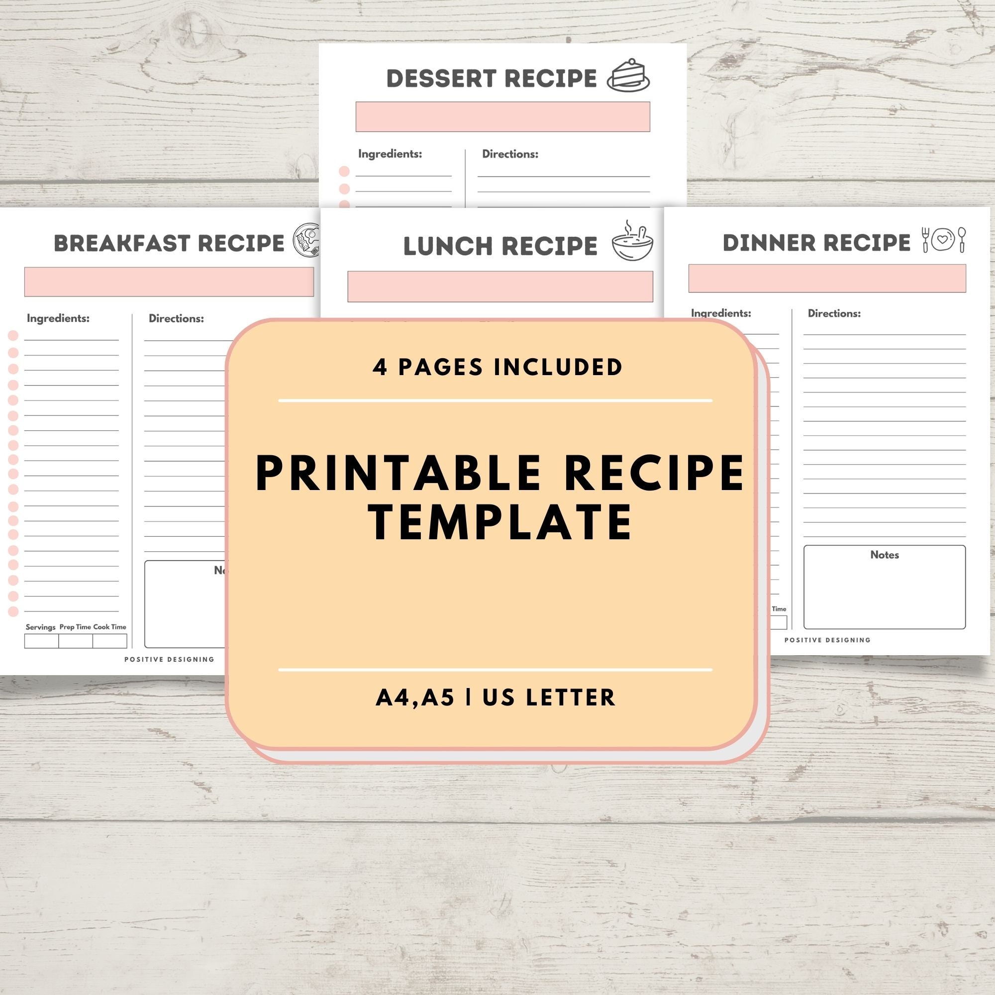 Recipe Template Printable, Blank Recipe Page, Cookbook Template, Recipe ...