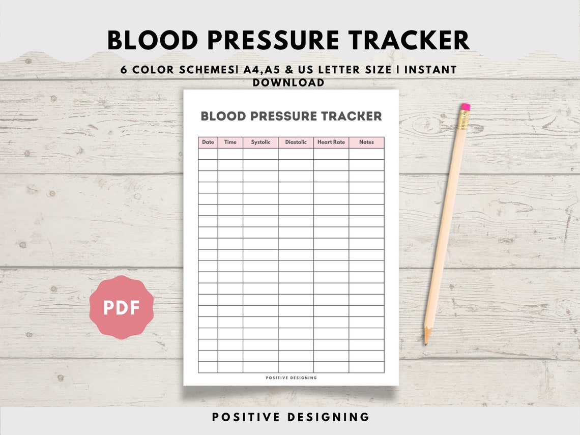 Blood Pressure Chart Printable - Instant Download, Medical Tracker ...