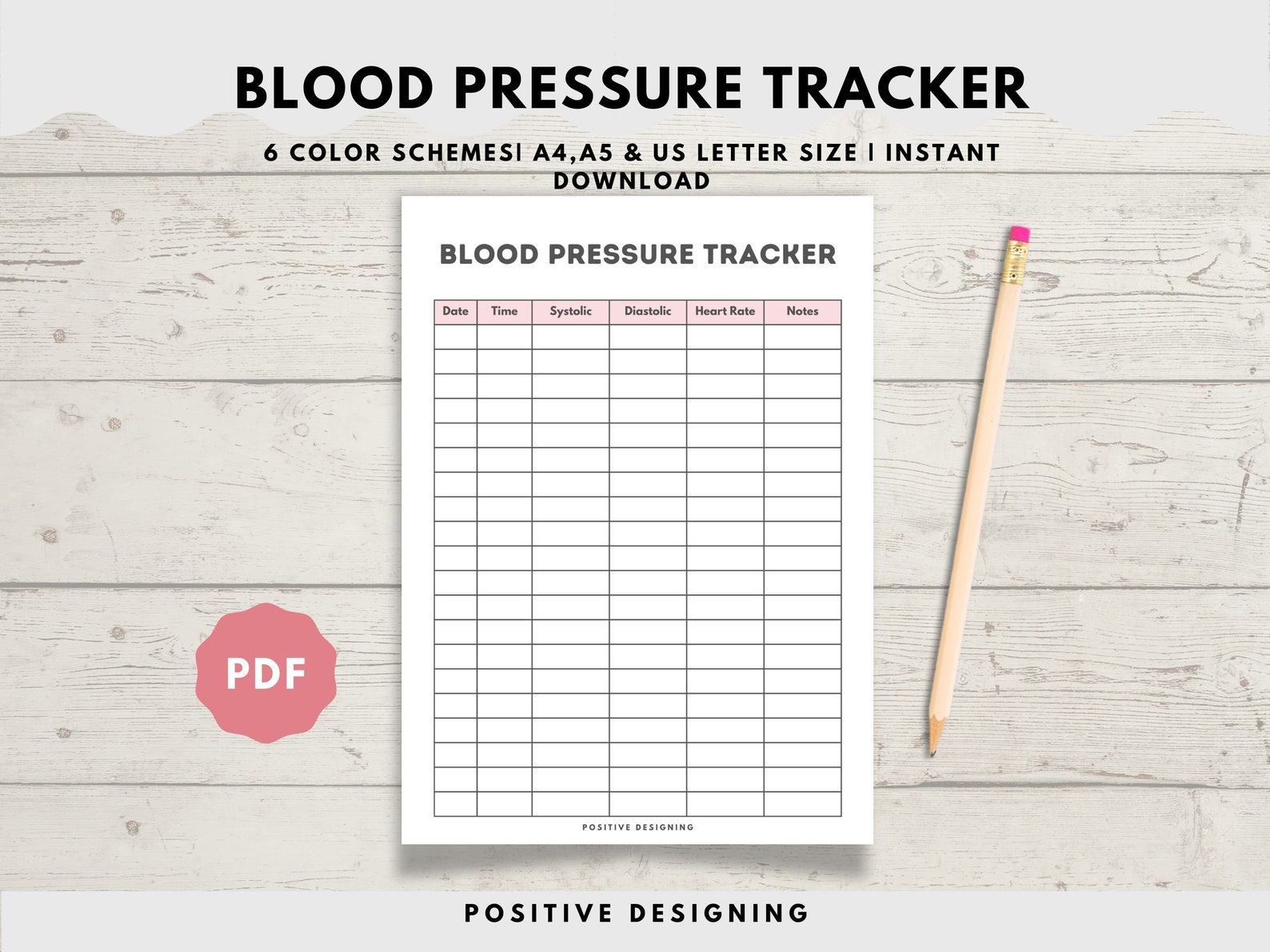 Blood Pressure Chart Printable - Instant Download, Medical Tracker ...