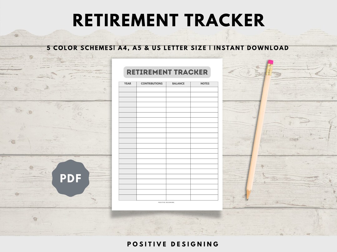 Retirement Funds Tracker Printable, Savings Planner, Contribution ...