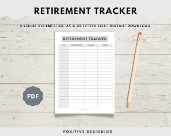 Retirement Funds Tracker Printable, Savings Planner, Contribution ...