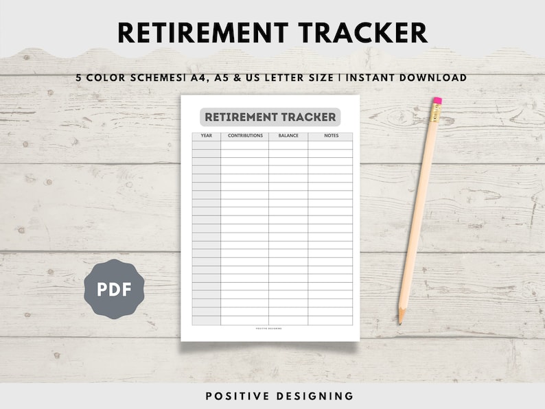 Retirement Funds Tracker Printable, Savings Planner, Contribution ...