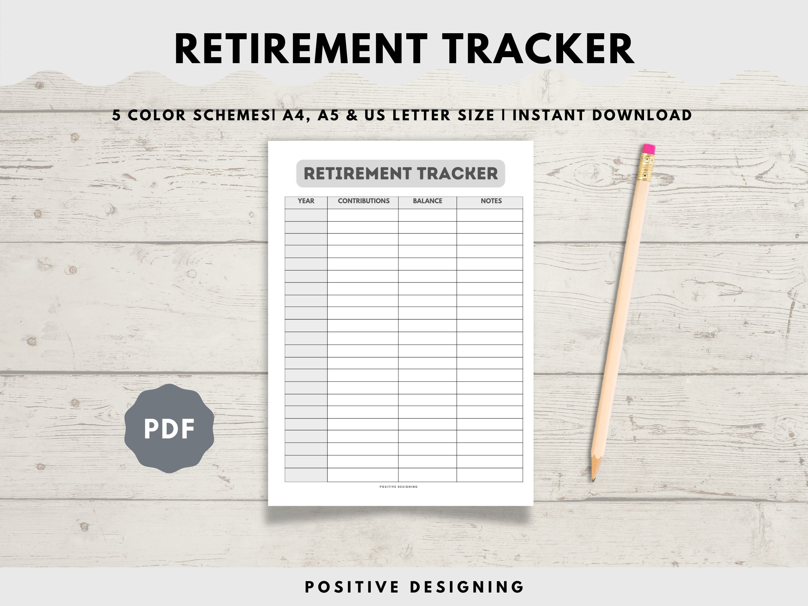 Retirement Funds Tracker Printable, Savings Planner, Contribution ...