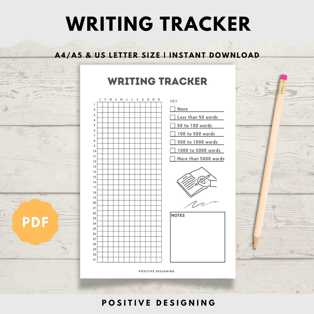 Writing Tracker - Printable Journal Page for Word Count, Writing Log ...