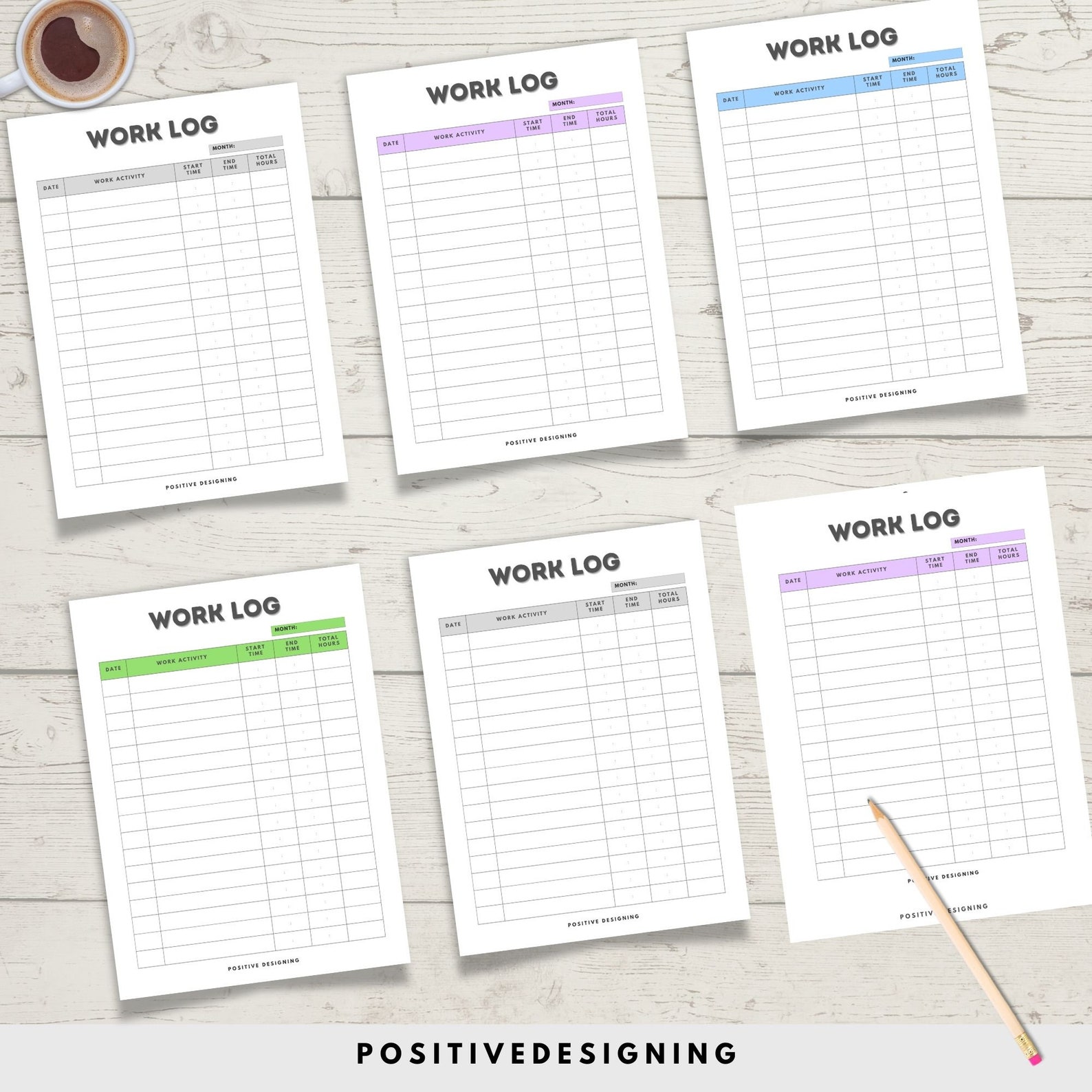 Printable Work | Time Log and Tracker | Activity Hours Log Printable ...