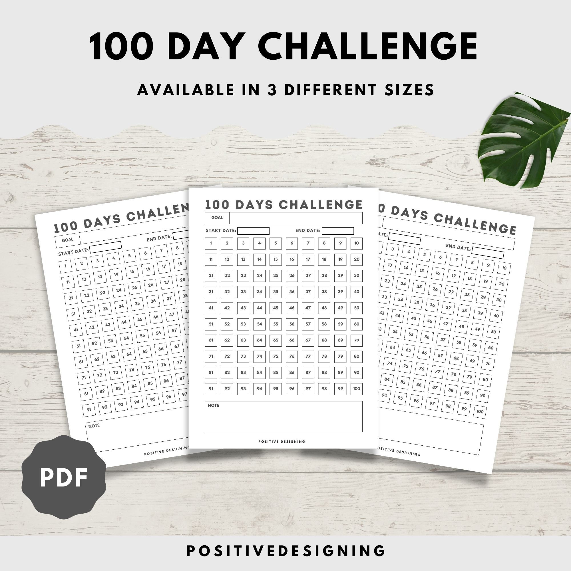 100 Day Challenge Tracker Template Printable Digital Download Savings ...