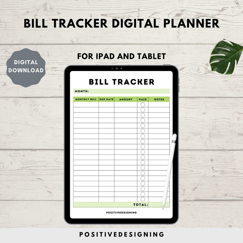 Monthly Bill Tracker, Monthly Bill Log, Digital Planner, Bill Planner ...