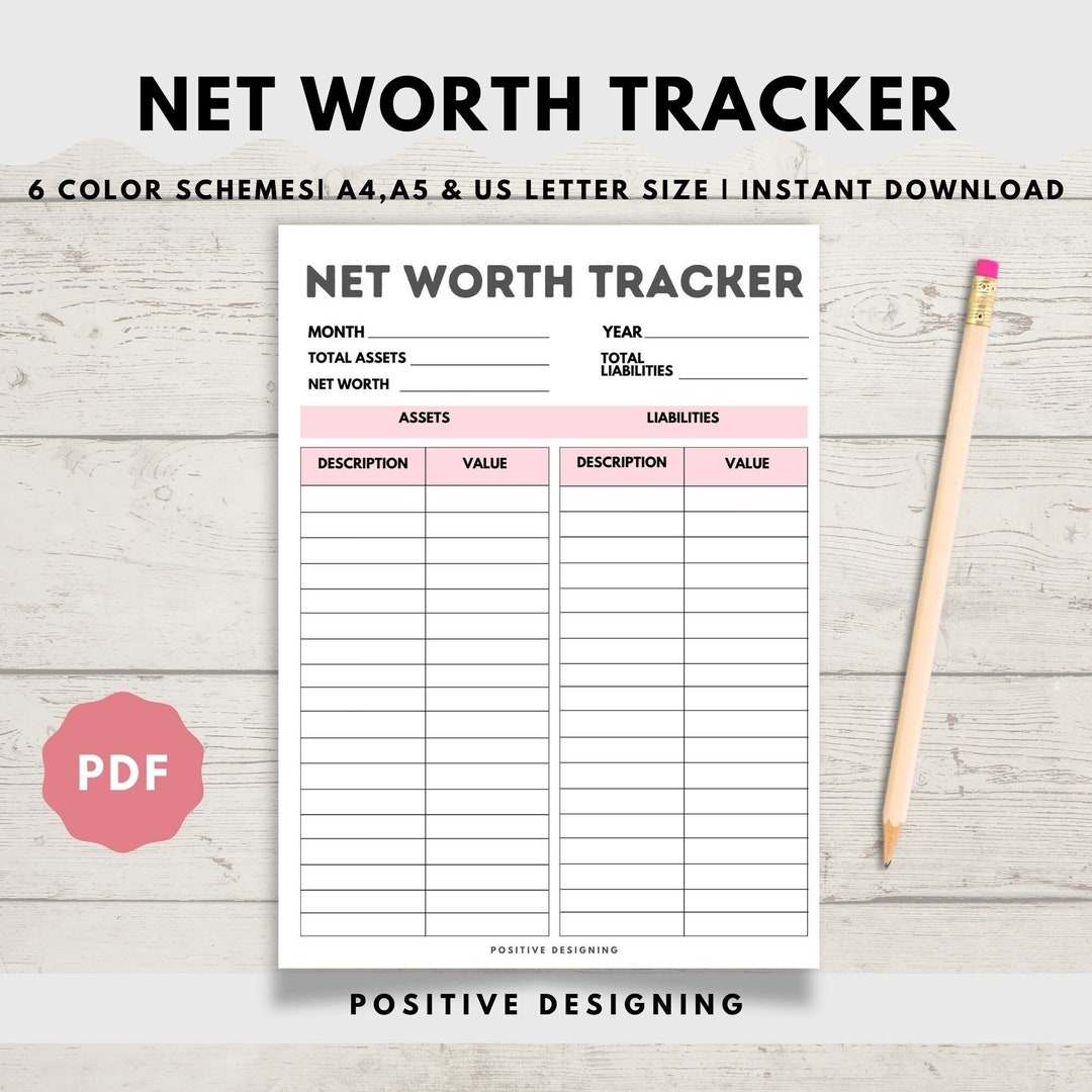 Net Worth Tracker Printable Asset and Liability Balance - Etsy