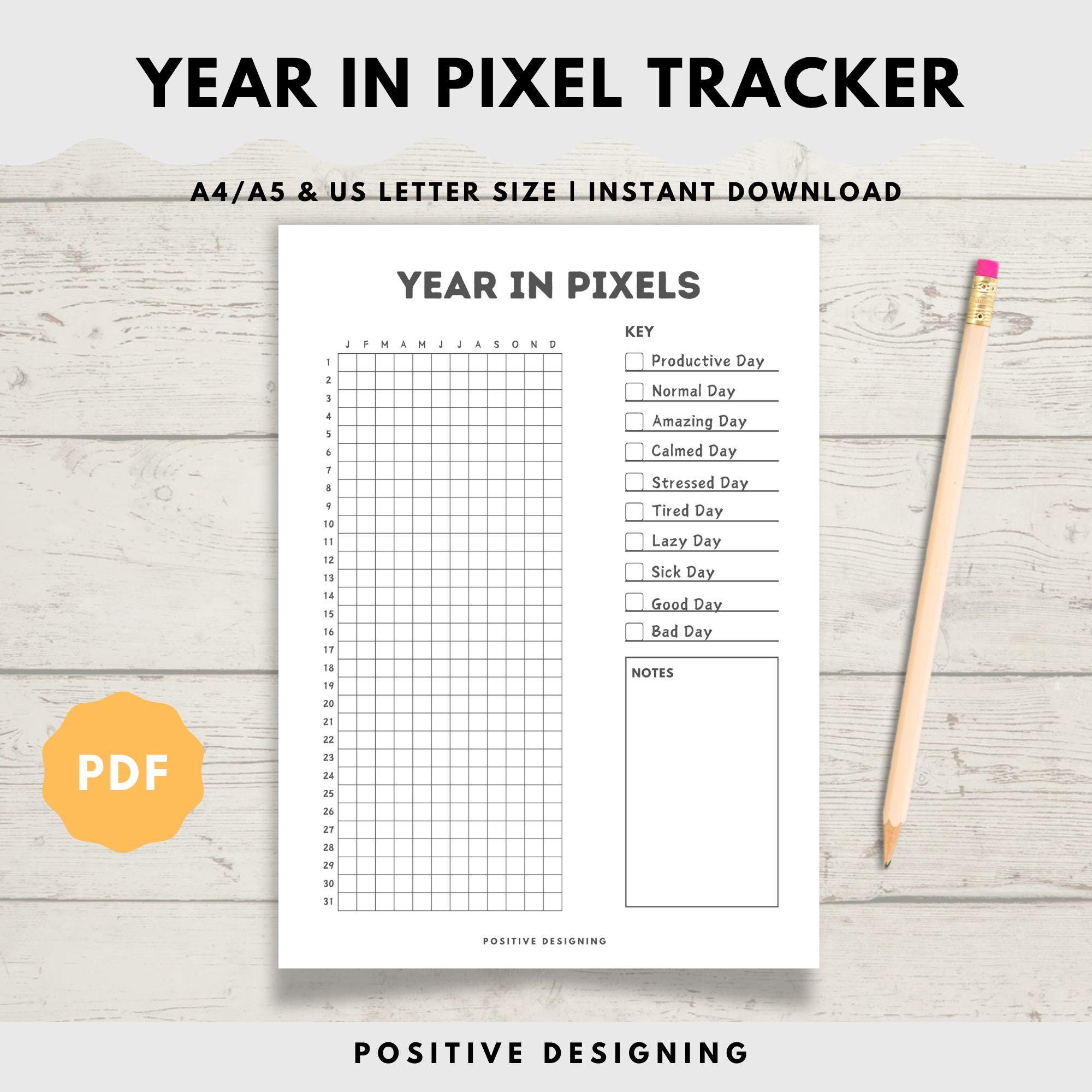 Year in Pixels Tracker, Printable Mood Journal, Digital Habit Tracker ...