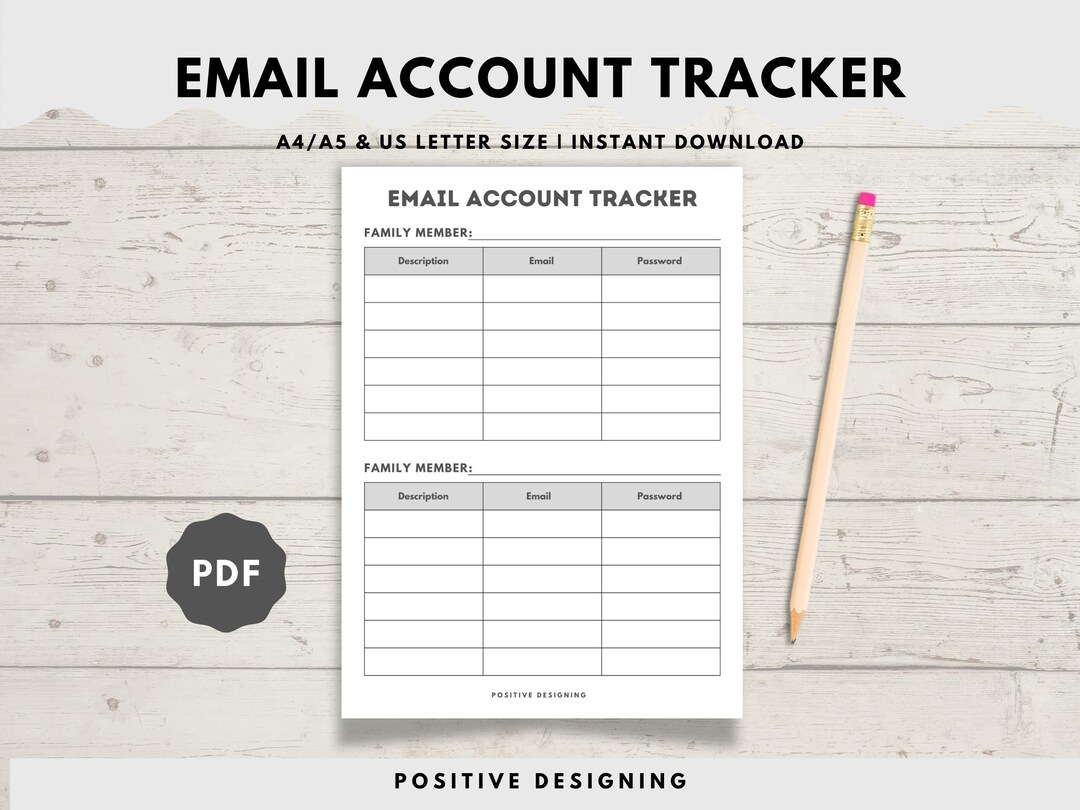 Email Account Tracker Printable, Password Organizer (digital Download ...