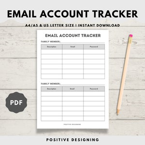 Email Account Tracker Printable, Email Saving Sheet, Password Tracker ...