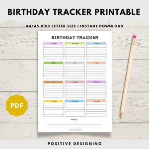Birthday Tracker | Printable Birthday List | Birthday Planner ...