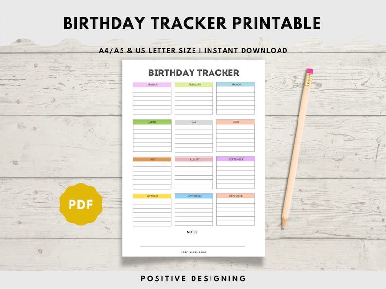 Birthday Tracker | Printable Birthday List | Birthday Planner ...