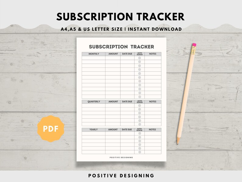 Subscription Tracker Printable | Budget Planner | Account Tracker ...