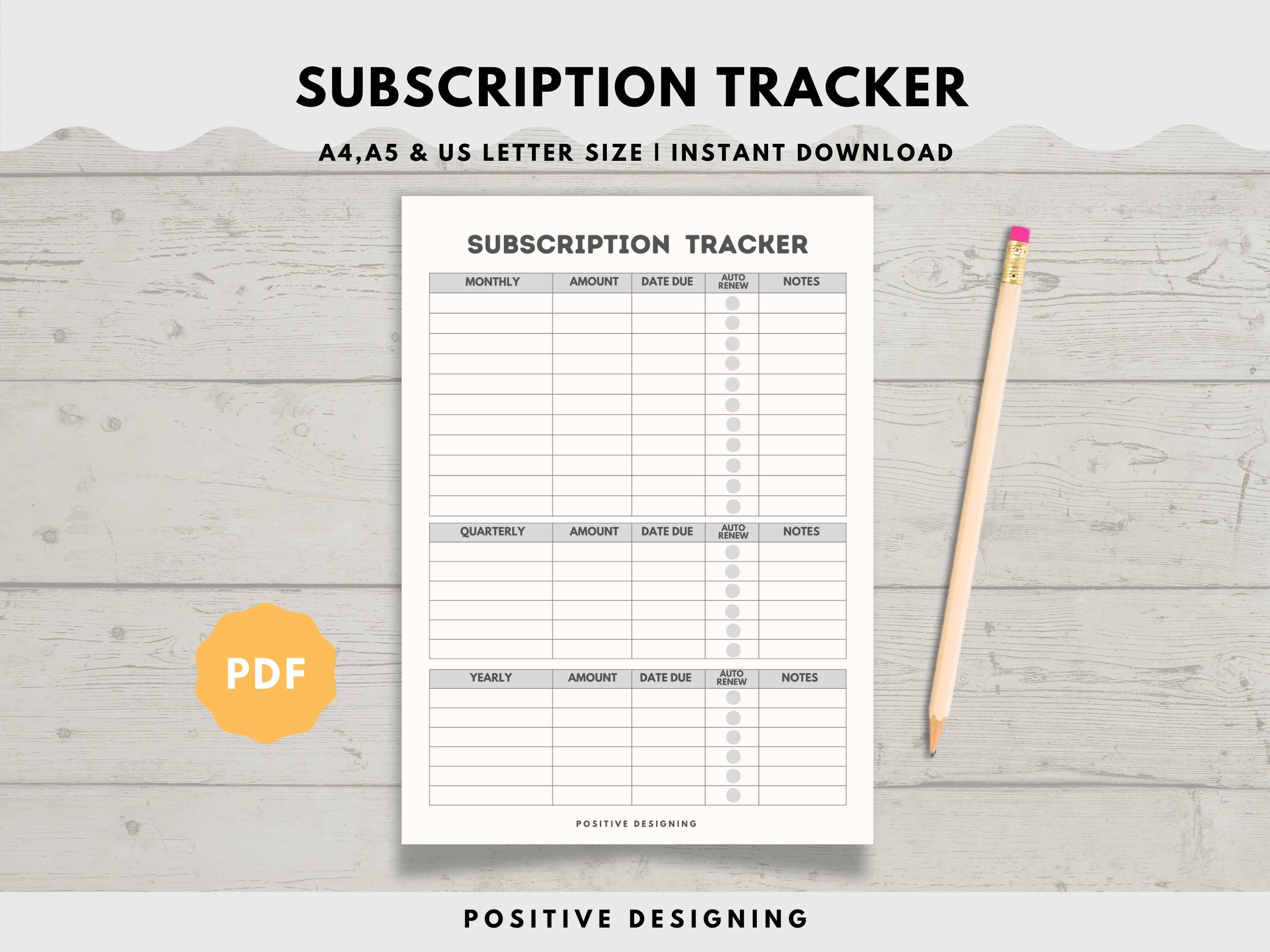 Subscription Tracker Printable | Budget Planner | Account Tracker ...