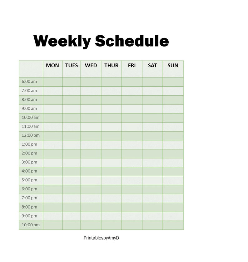 Half Hour Weekly Schedule Printable, Half Hour Daily Schedule Template ...