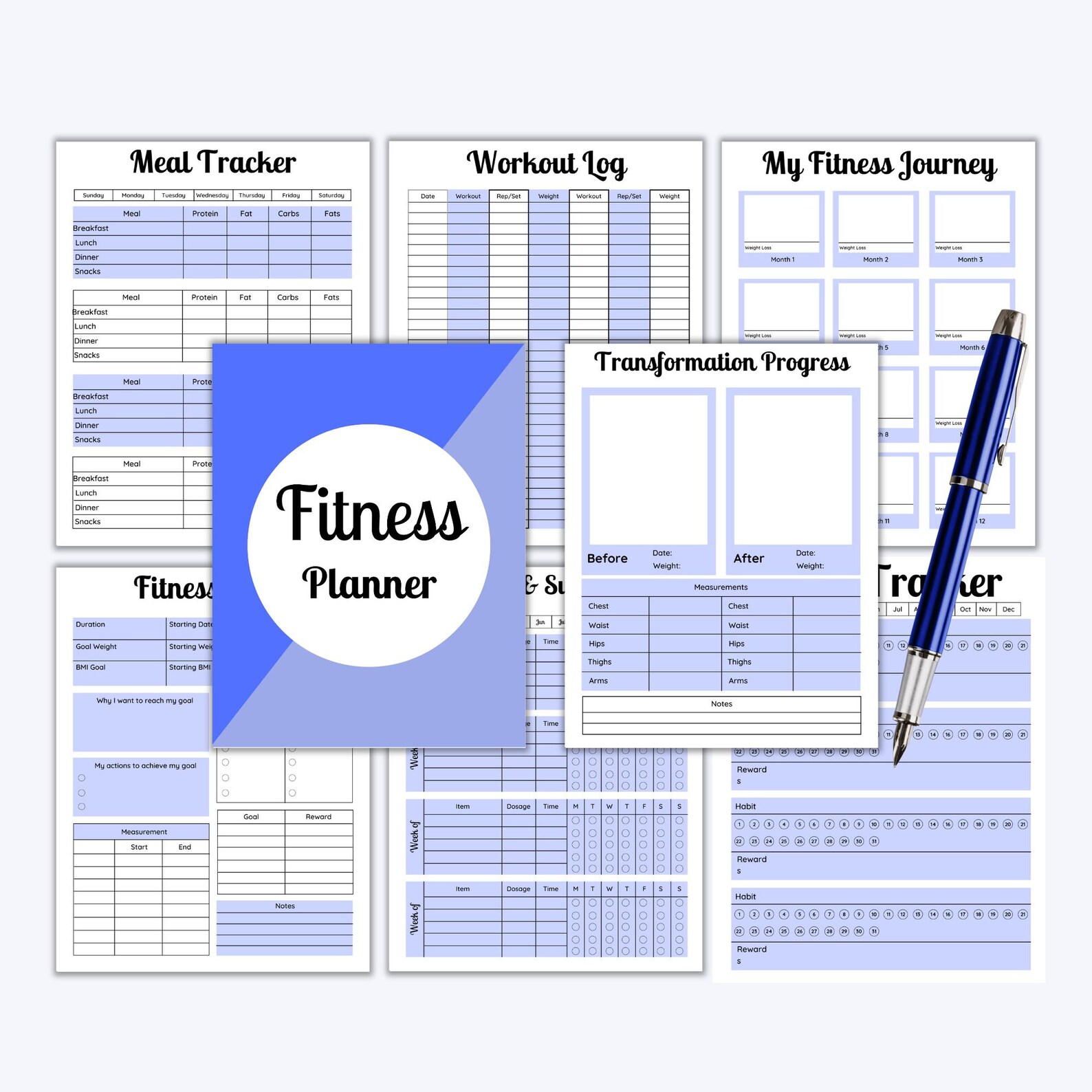Fitness Tracker Planner Printable, Health Planner, Fitness Journal ...