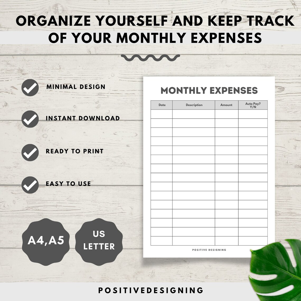 Monthly Expenses Tracker Printable, Spending Log, Purchase Recorder ...