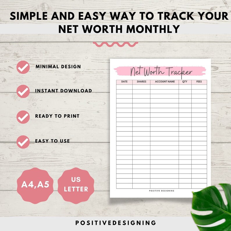 Net Worth Tracker Printable, Asset and Liability Balance Sheet ...