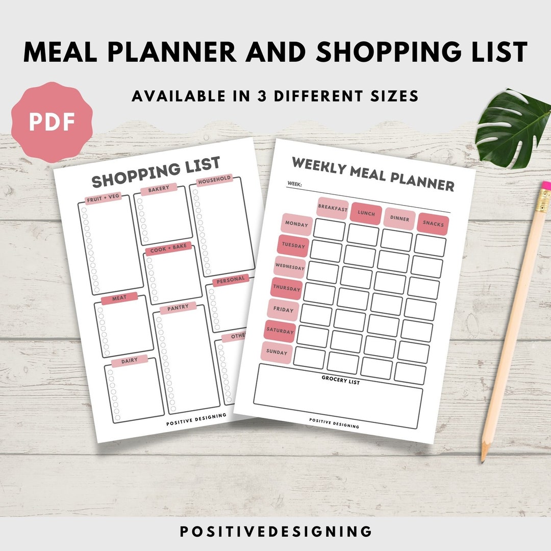 Printable Meal Planner Weekly Menu Planner With Grocery List - Etsy