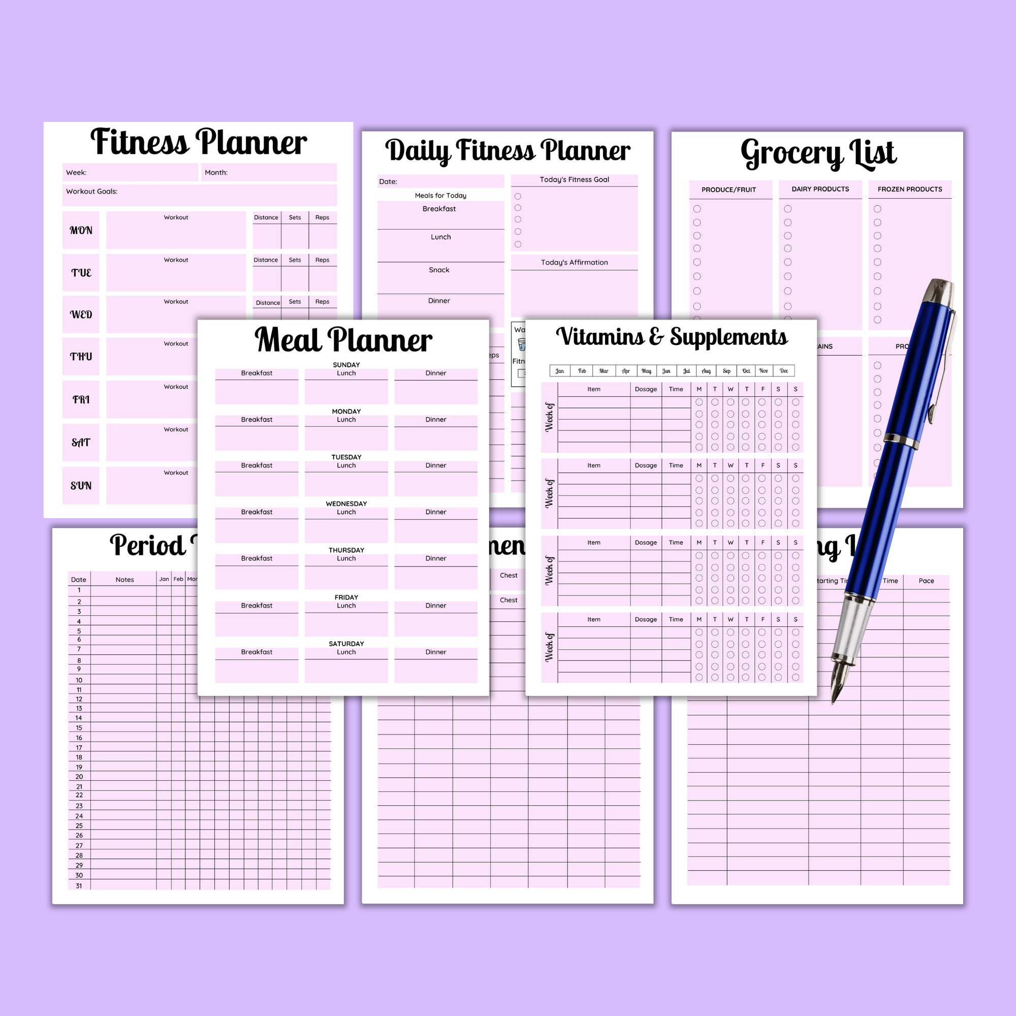 Fitness Tracker Planner Printable, Health Planner, Fitness Journal ...