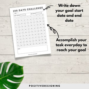 100 Day Challenge Tracker Template - Printable | Digital Download ...