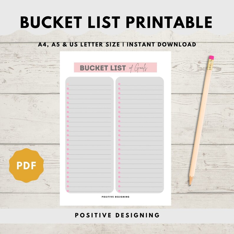 Bucket List Printable Bucket List Template Life Goals - Etsy