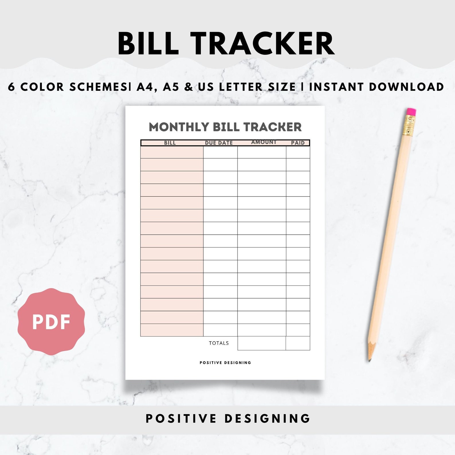 Monthly Bill Tracker Printable Bill Payment Tracker Bill - Etsy