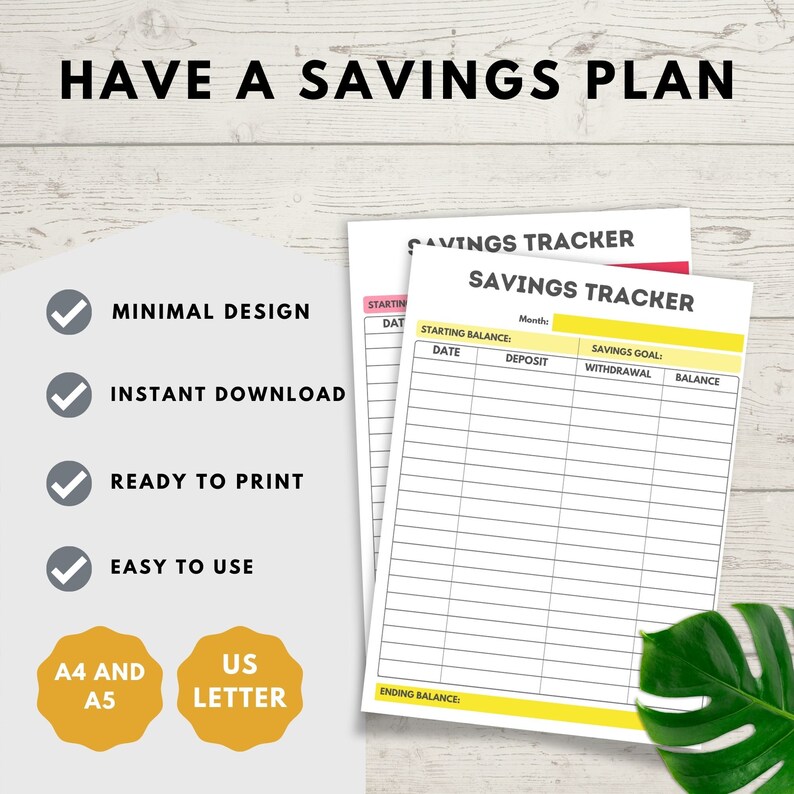 Savings Account Sheet Printable, Personal Savings Tracker, Financial ...