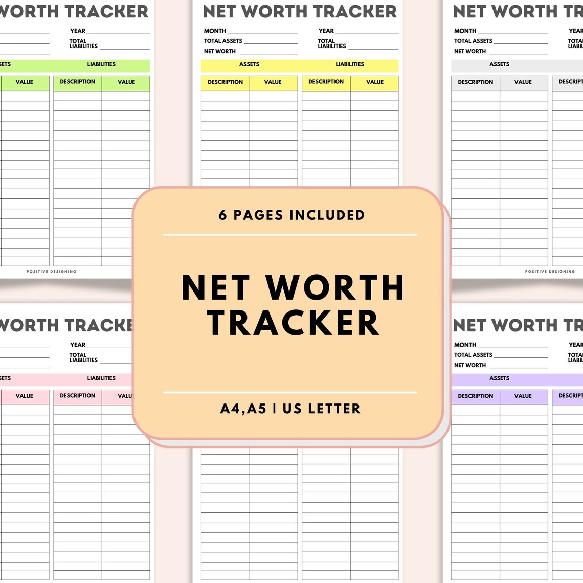 Net Worth Tracker Printable, Asset and Liability Balance Sheet ...