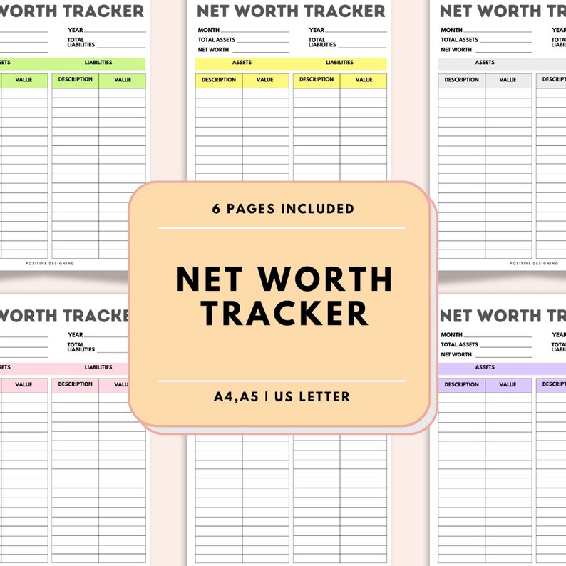 Net Worth Tracker Printable, Asset and Liability Balance Sheet ...