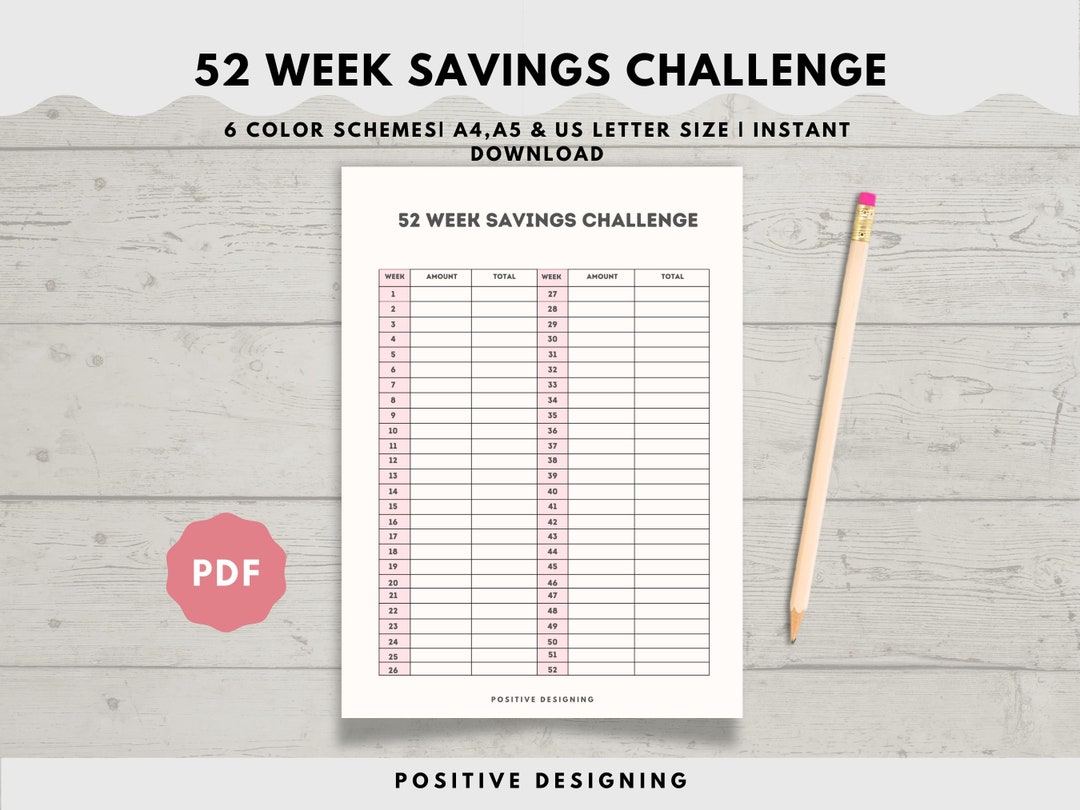 52 Weeks Savings Challenge Tracker Printable | Financial Planner ...