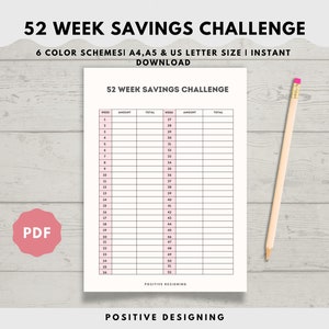 52 Weeks Savings Challenge Tracker Printable | Financial Planner ...