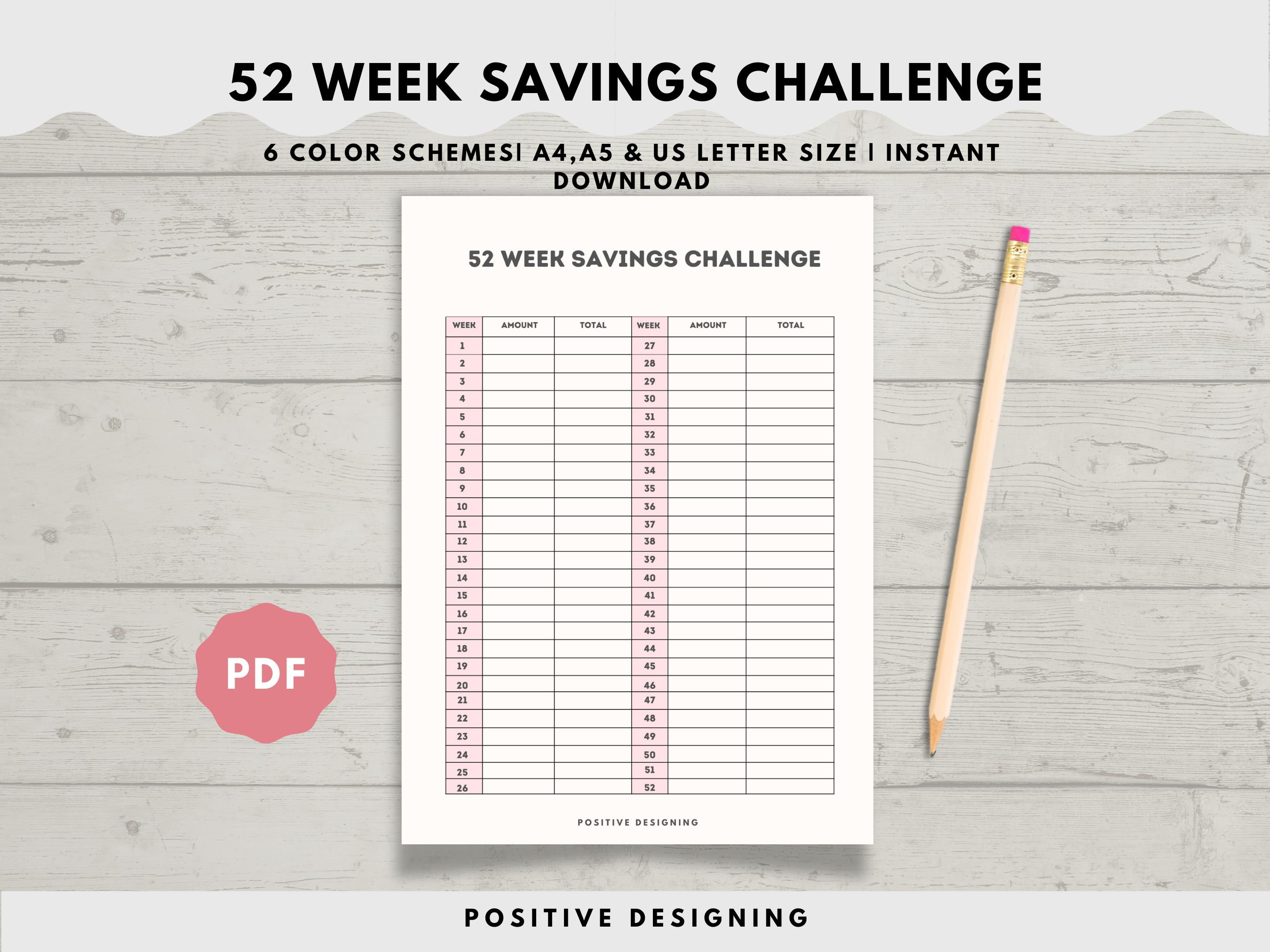 52 Weeks Savings Challenge Tracker Printable | Financial Planner ...