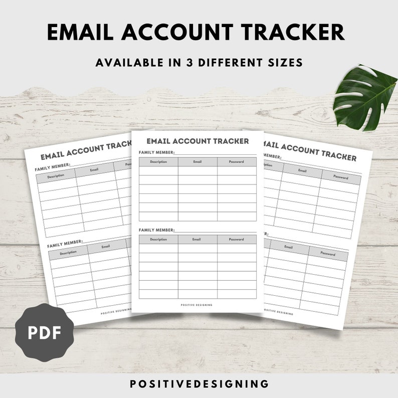 Email Account Tracker Printable, Password Organizer (digital Download ...