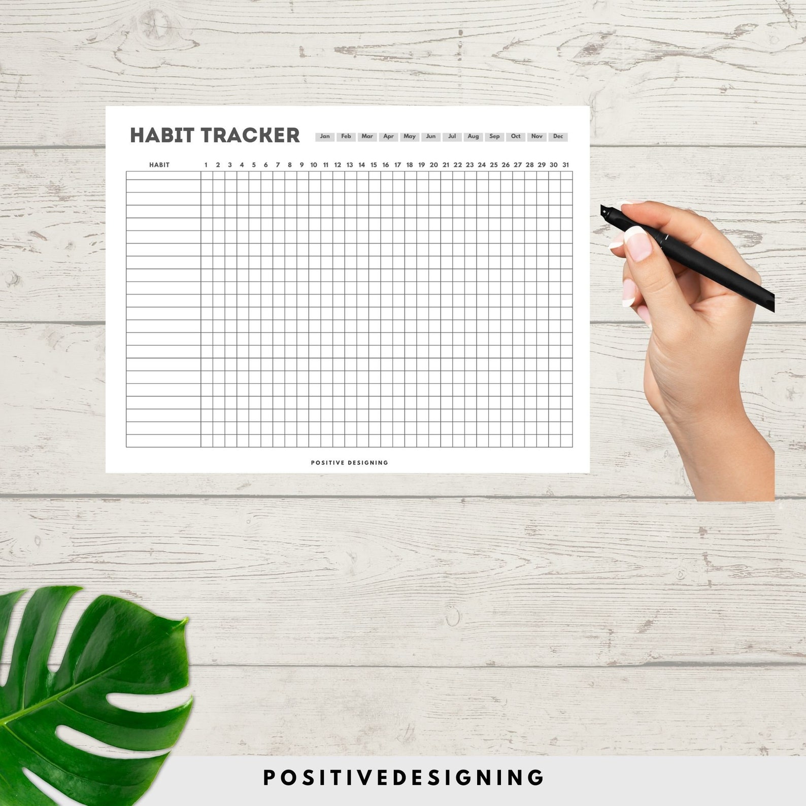 Monthly Habit Tracker Printable Landscape, Habit Tracker Template ...