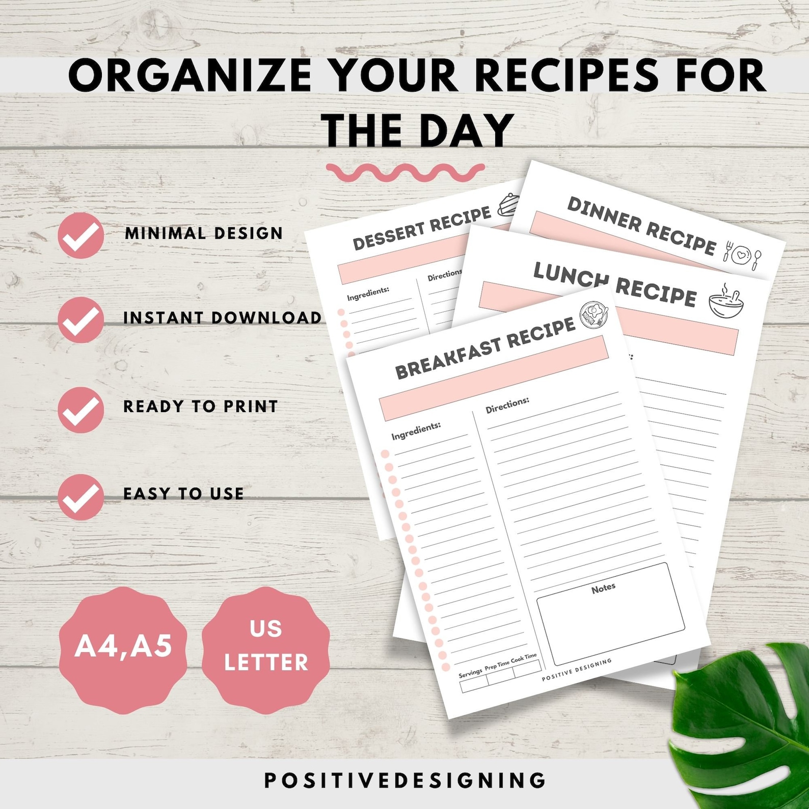 Recipe Template Printable, Blank Recipe Page, Cookbook Template, Recipe ...