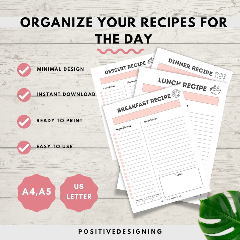 Recipe Template Printable, Blank Recipe Page, Cookbook Template, Recipe ...