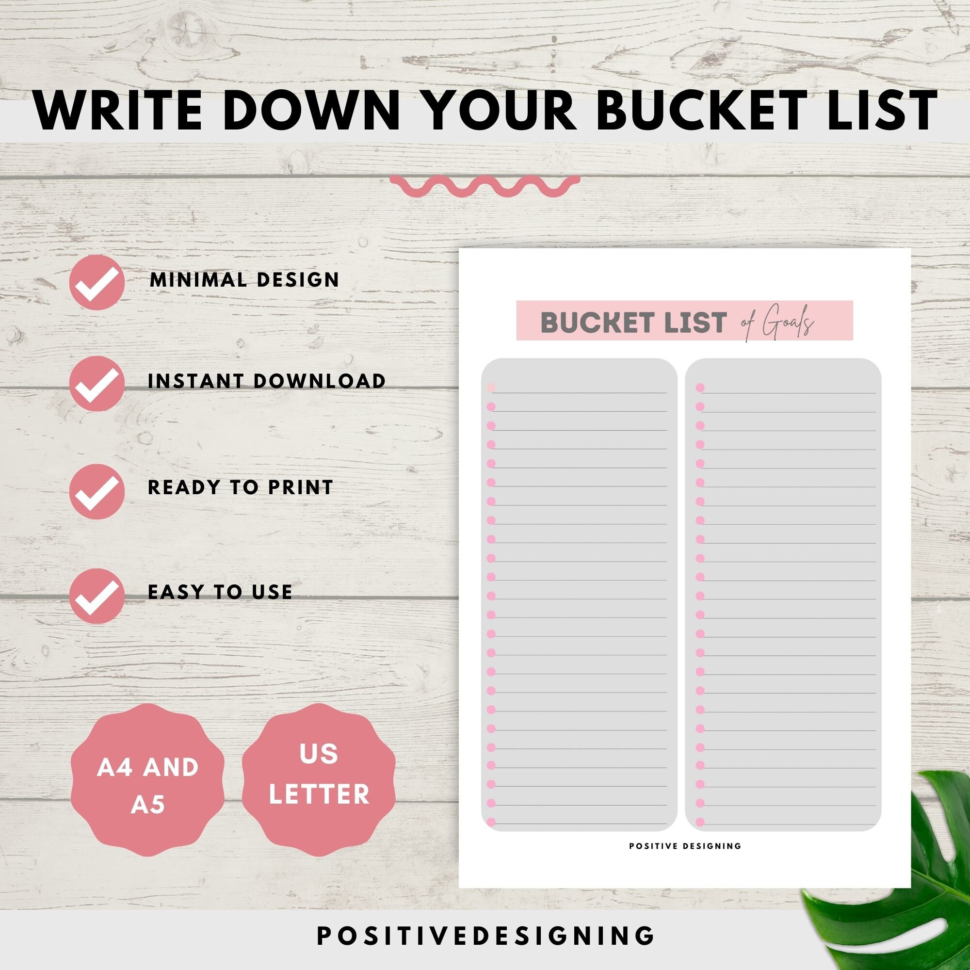 Bucket List Printable, Bucket List Template, Life Goals Planner, to Do ...