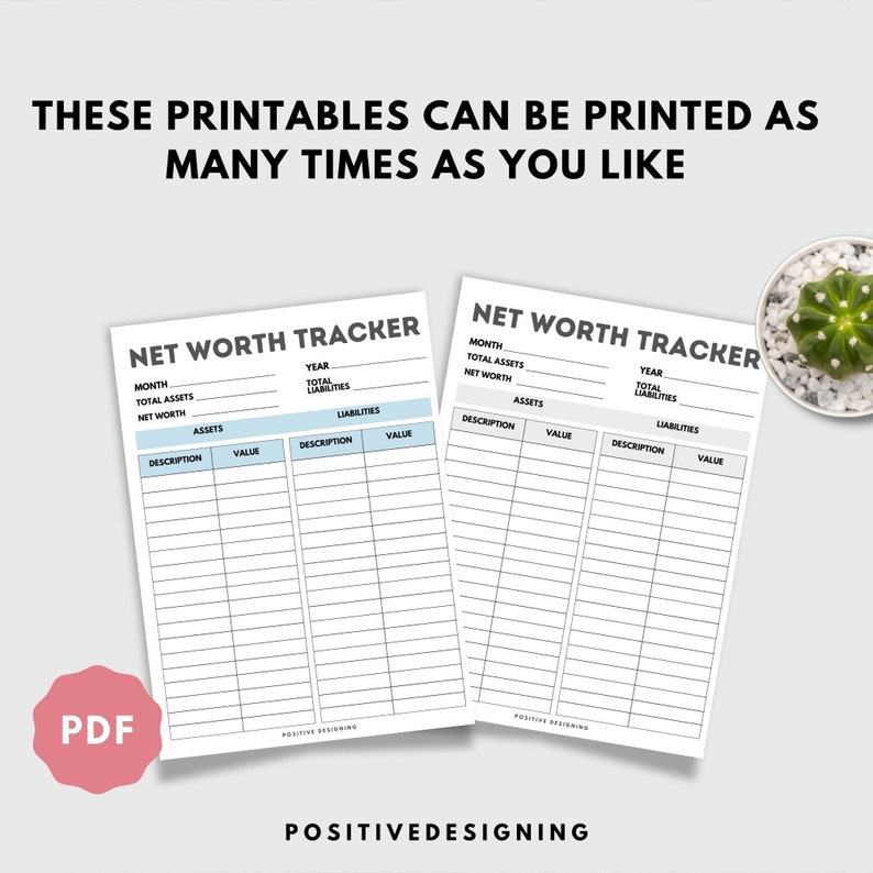 Net Worth Tracker Printable, Asset and Liability Balance Sheet ...