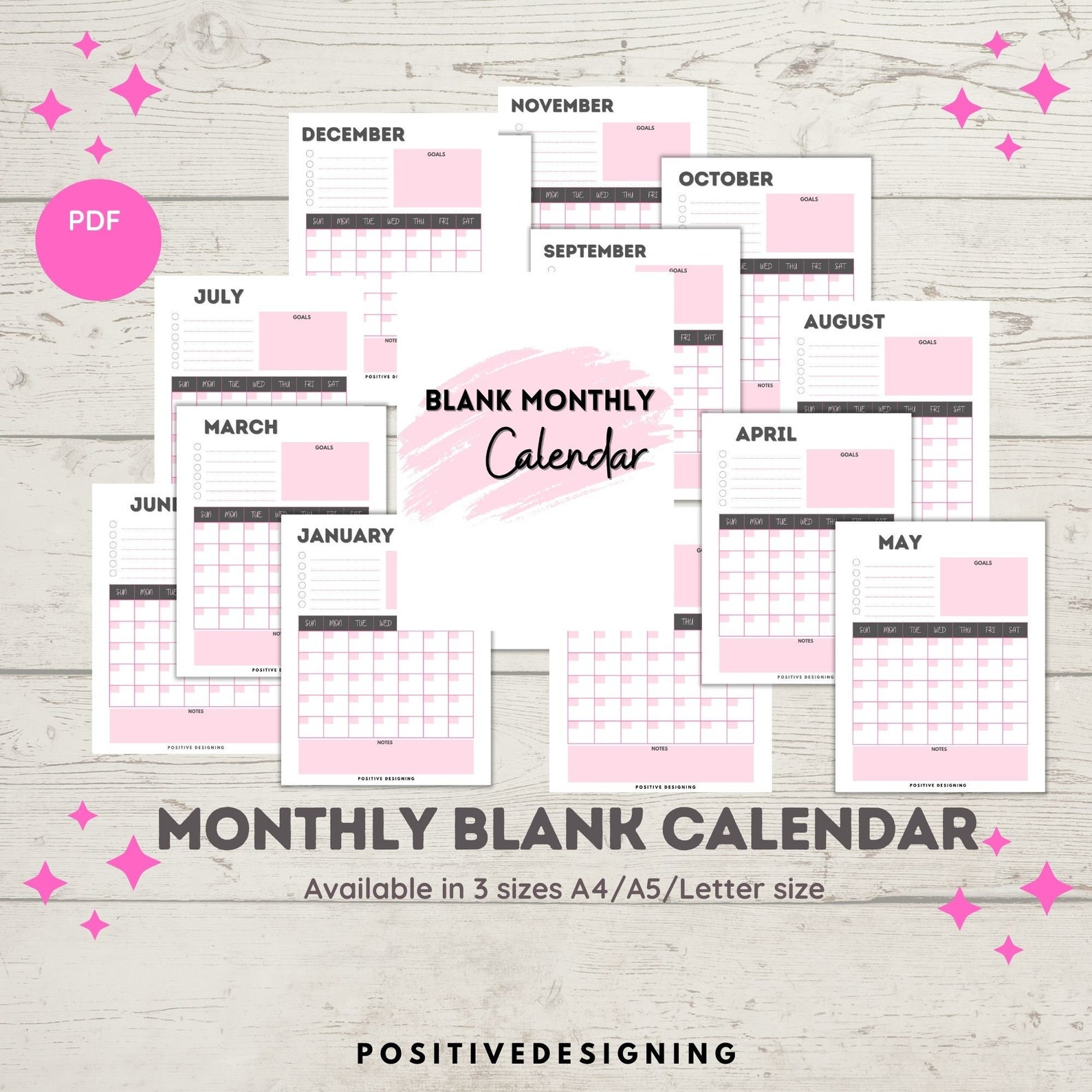 Blank Monthly Calendar Printable Minimalist Calendar Template - Etsy