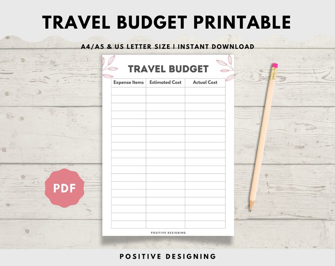 Travel Budget Planner Printable, Work / Holiday Spending Worksheet ...