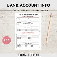 Bank Accounts Tracker Printable Template, Bank Account List, Bank ...